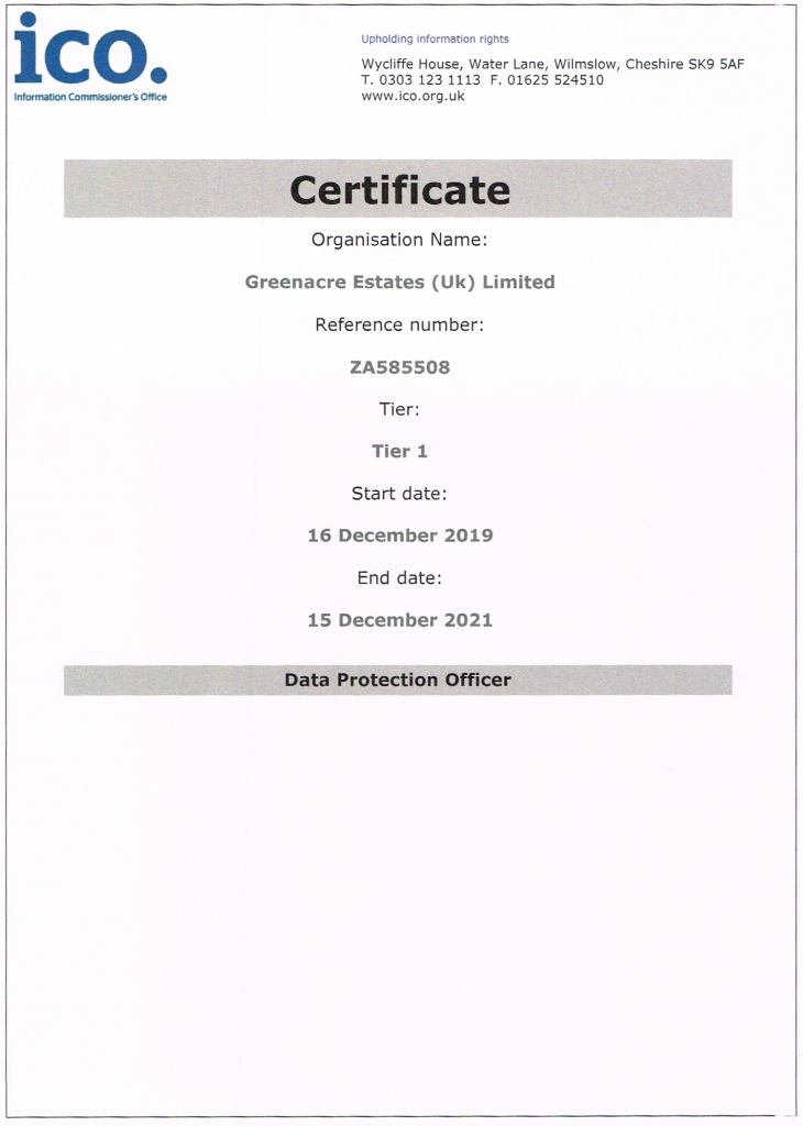 ICO Certificate – Greenacre Property